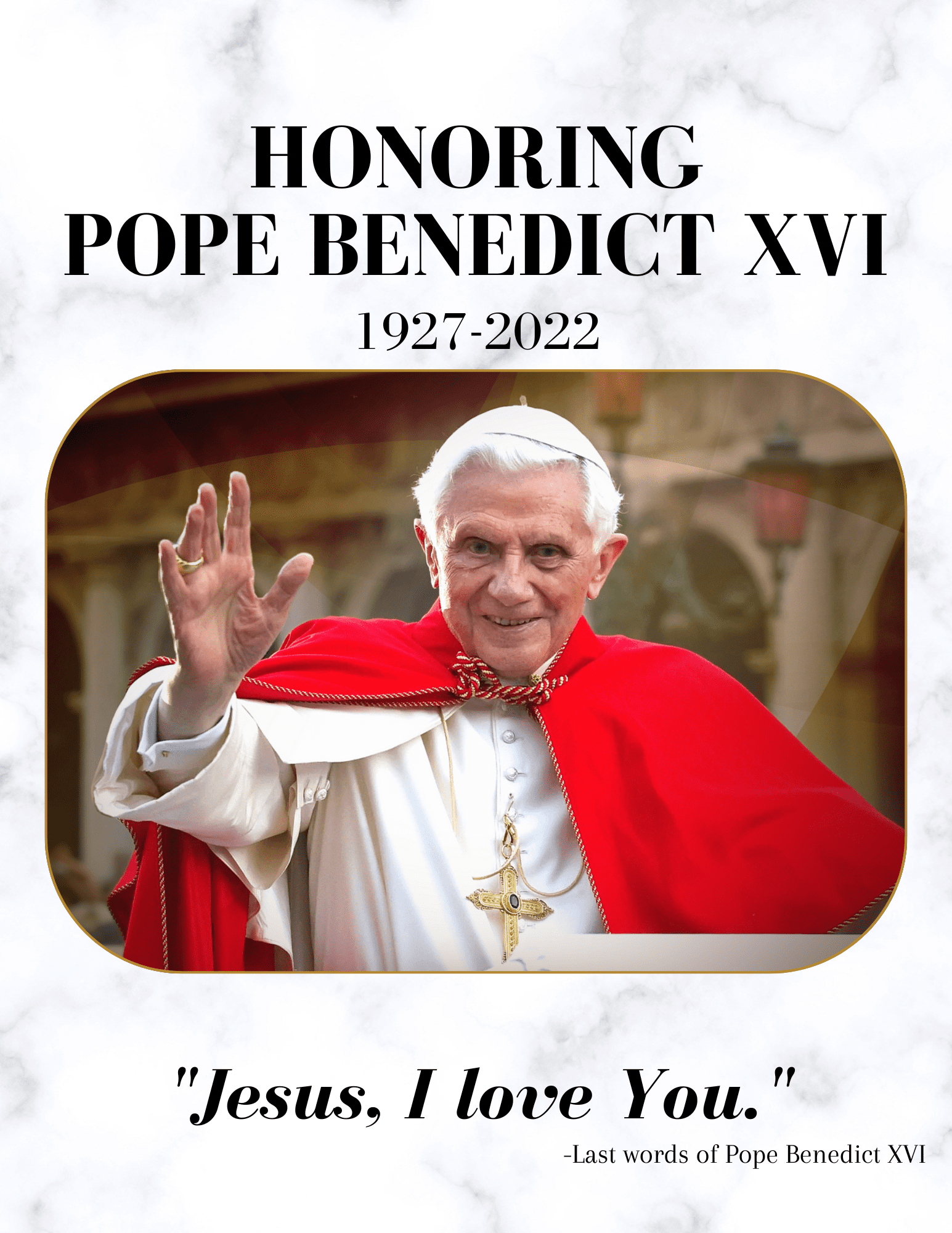 In memory of Pope Benedict XVI – Our Lady of Consolation Parish